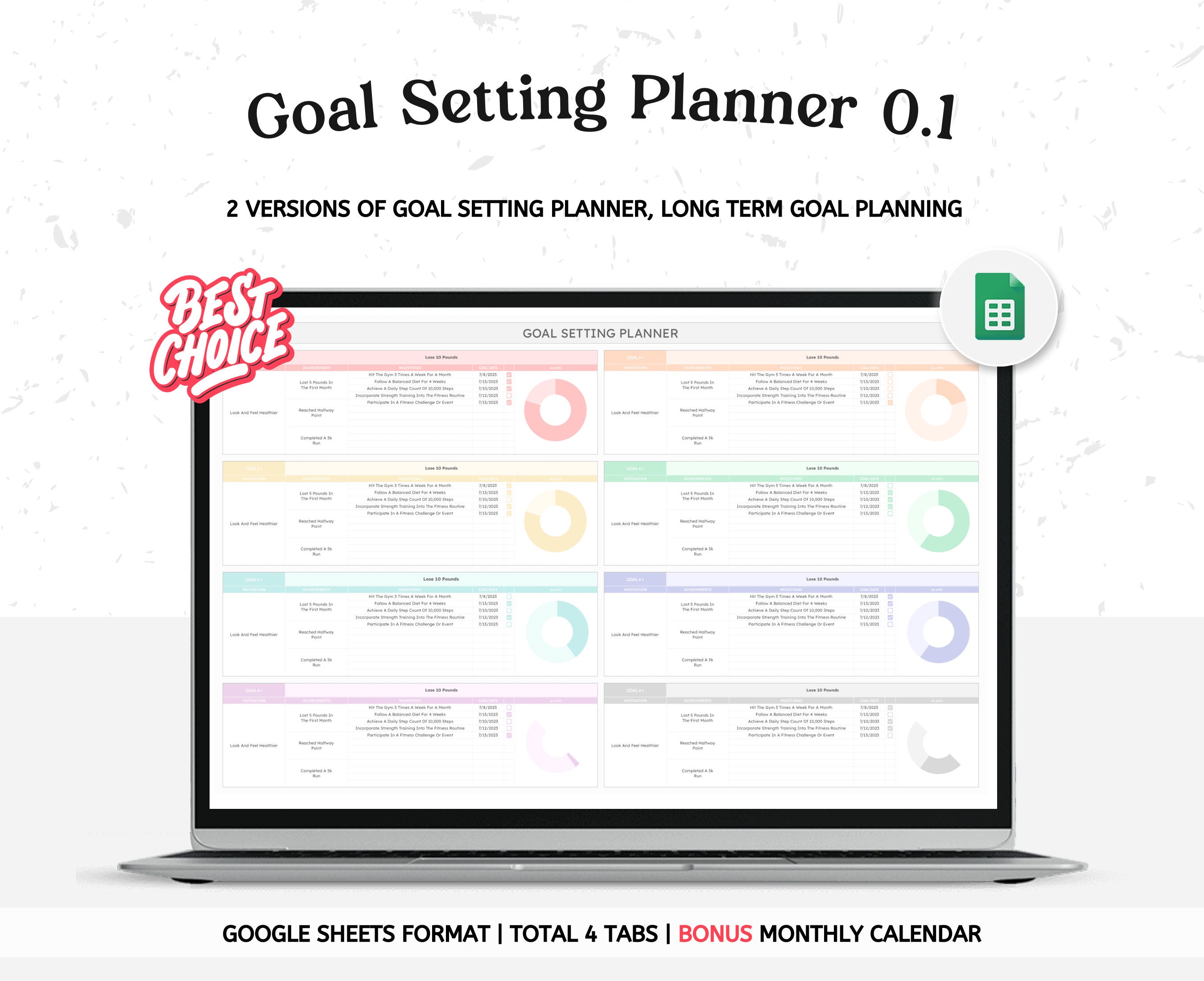 Goal Setting Planner Spreadsheet, Editable Productivity Tracker ...