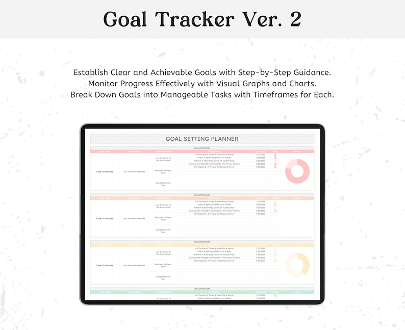 Goal Setting Planner Spreadsheet, Editable Productivity Tracker ...
