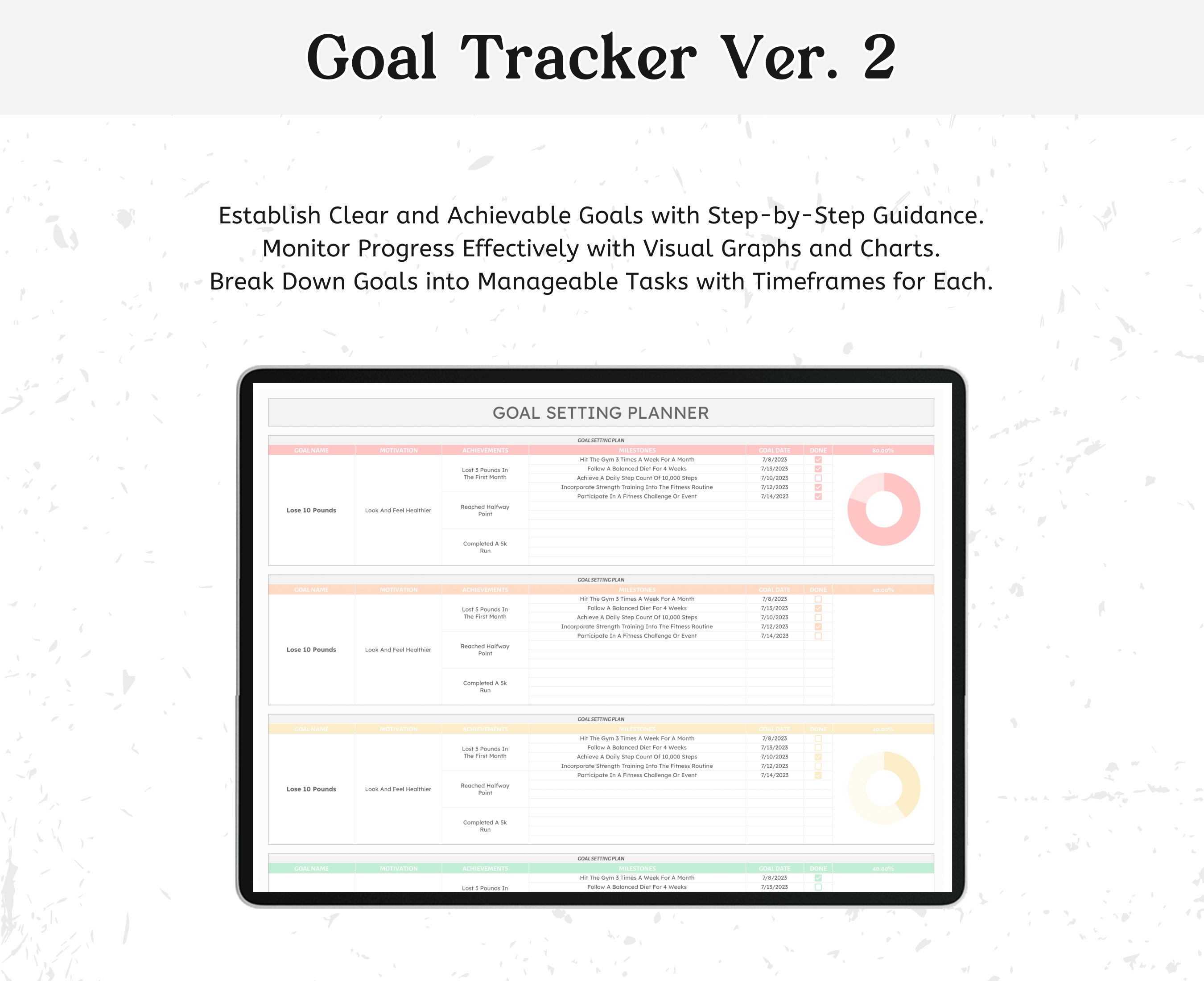 Goal Setting Planner Spreadsheet, Editable Productivity Tracker ...