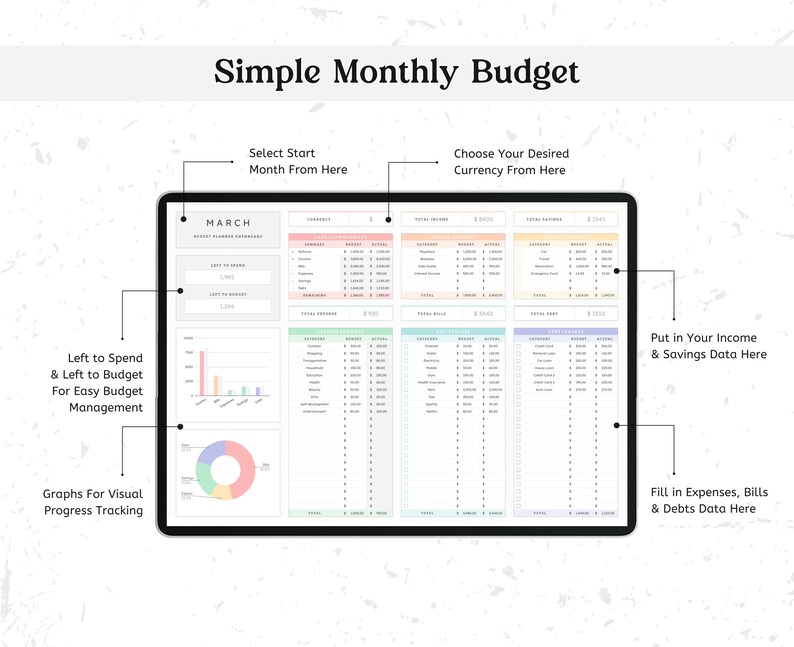 Simple Monthly Budget Planner, Google Sheets Finance Tracker, Financial ...