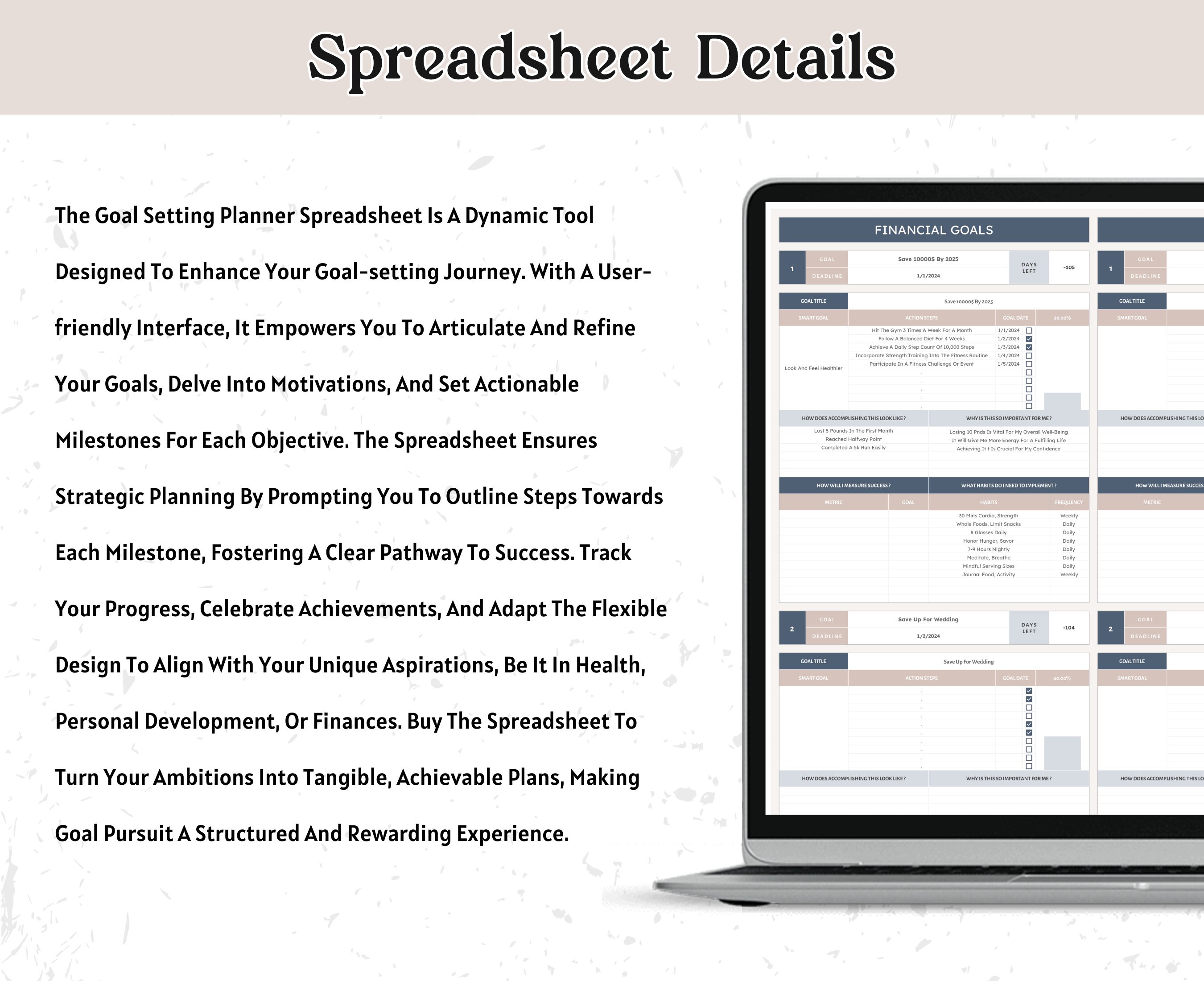 2024 Goal Setting Planner Google Sheets Spreadsheet, SMART Annual Goals ...