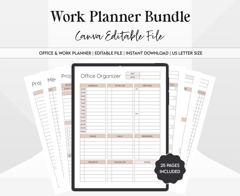 Work Bundle Editable and Printable, Office Organizer Planner, to Do ...