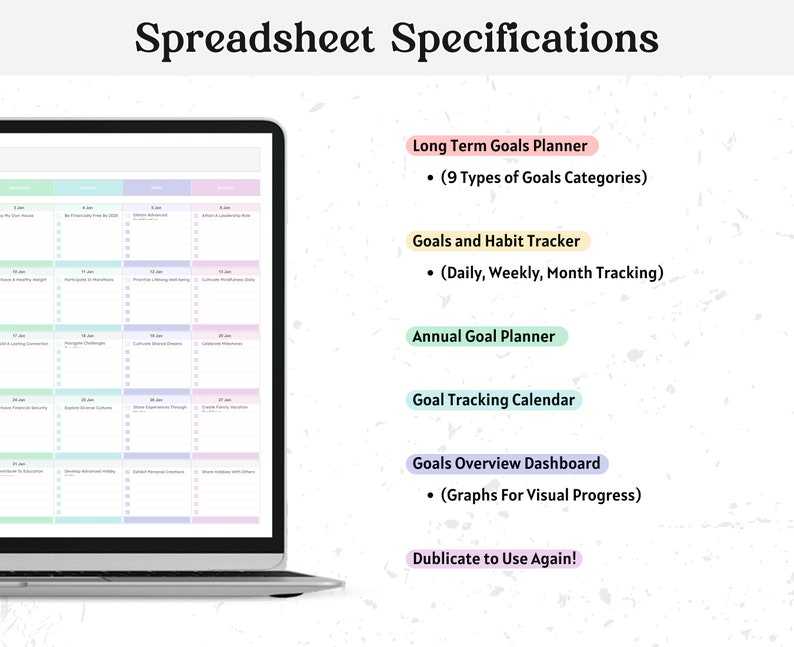 2025 Goal Setting Planner & Google Sheets Tracker | SMART Goals, Daily ...