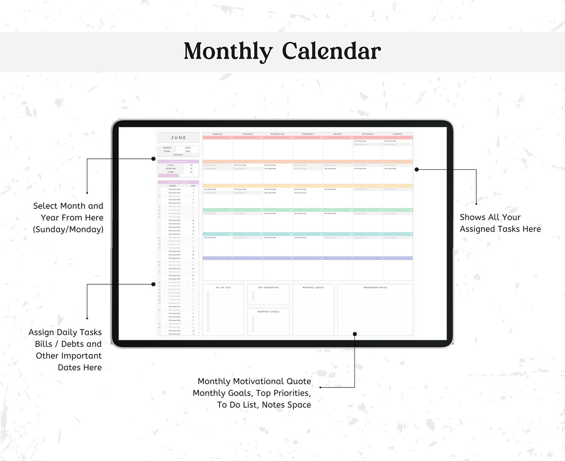 Monthly Calendar Google Sheets, 2024 2025 Planner, Task Tracker ...
