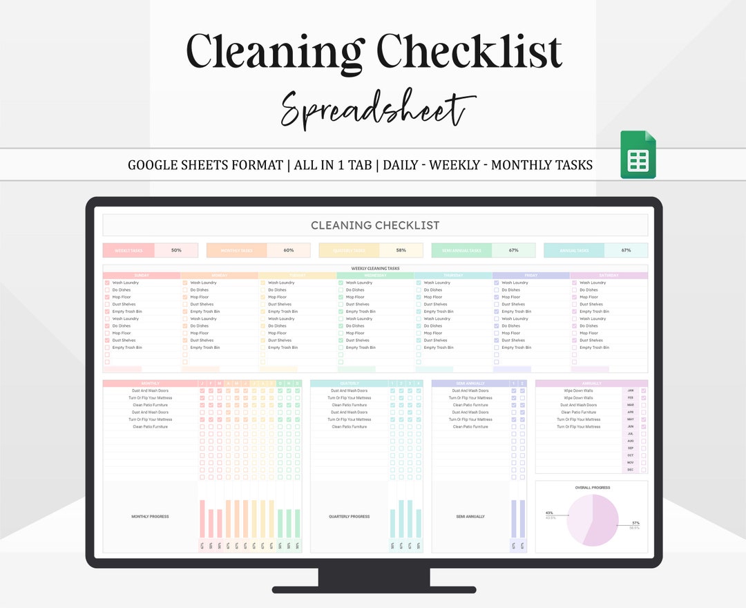 Cleaning Checklist Google Sheets, House Chores Spreadsheet, Annual ...