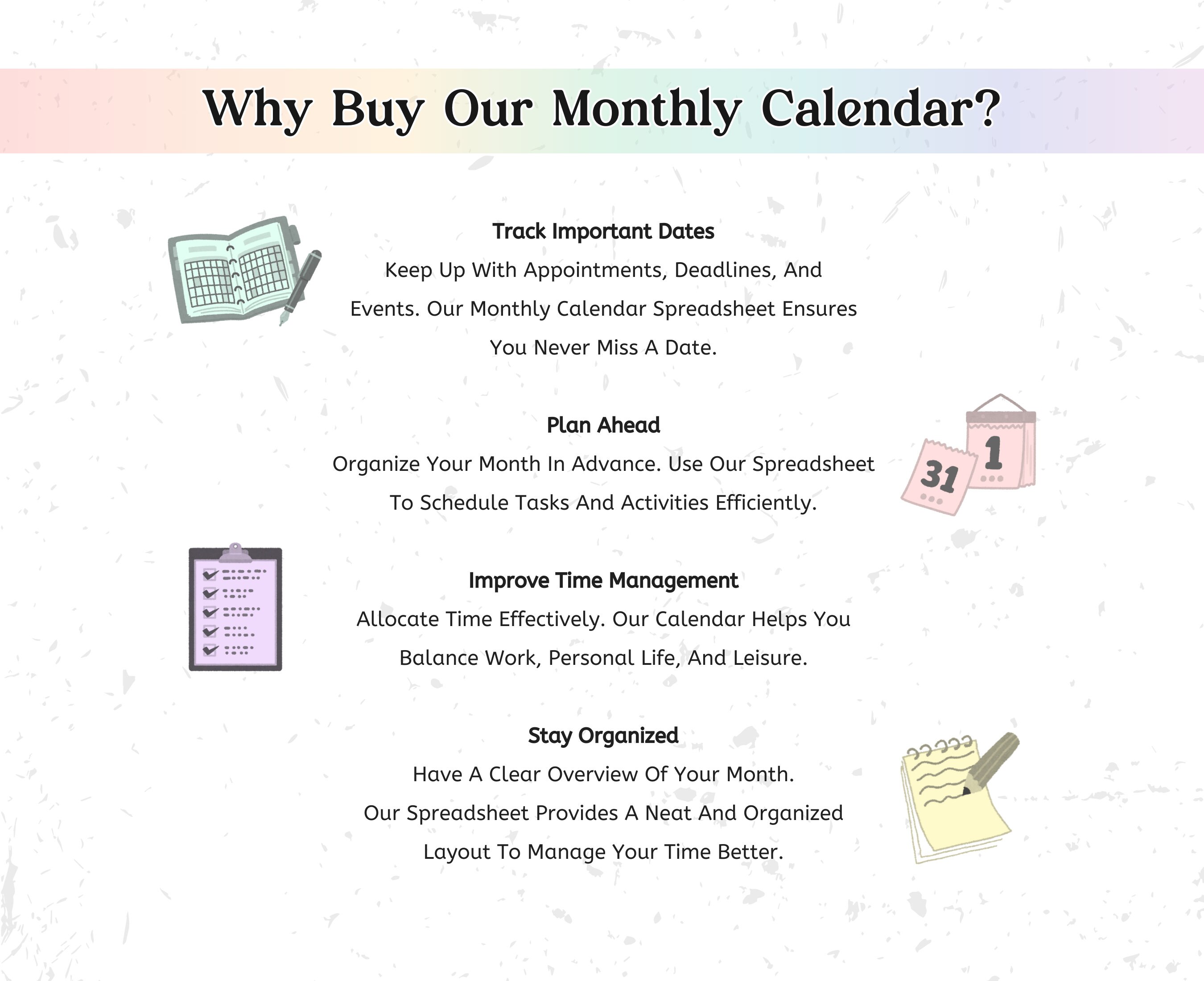 Monthly Calendar Google Sheets, 2024 2025 Planner, Task Tracker ...