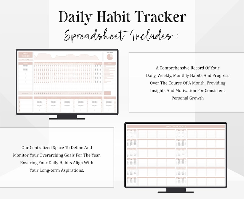 Habit Tracking Google Sheets Spreadsheet, Daily Weekly Monthly Tasks ...