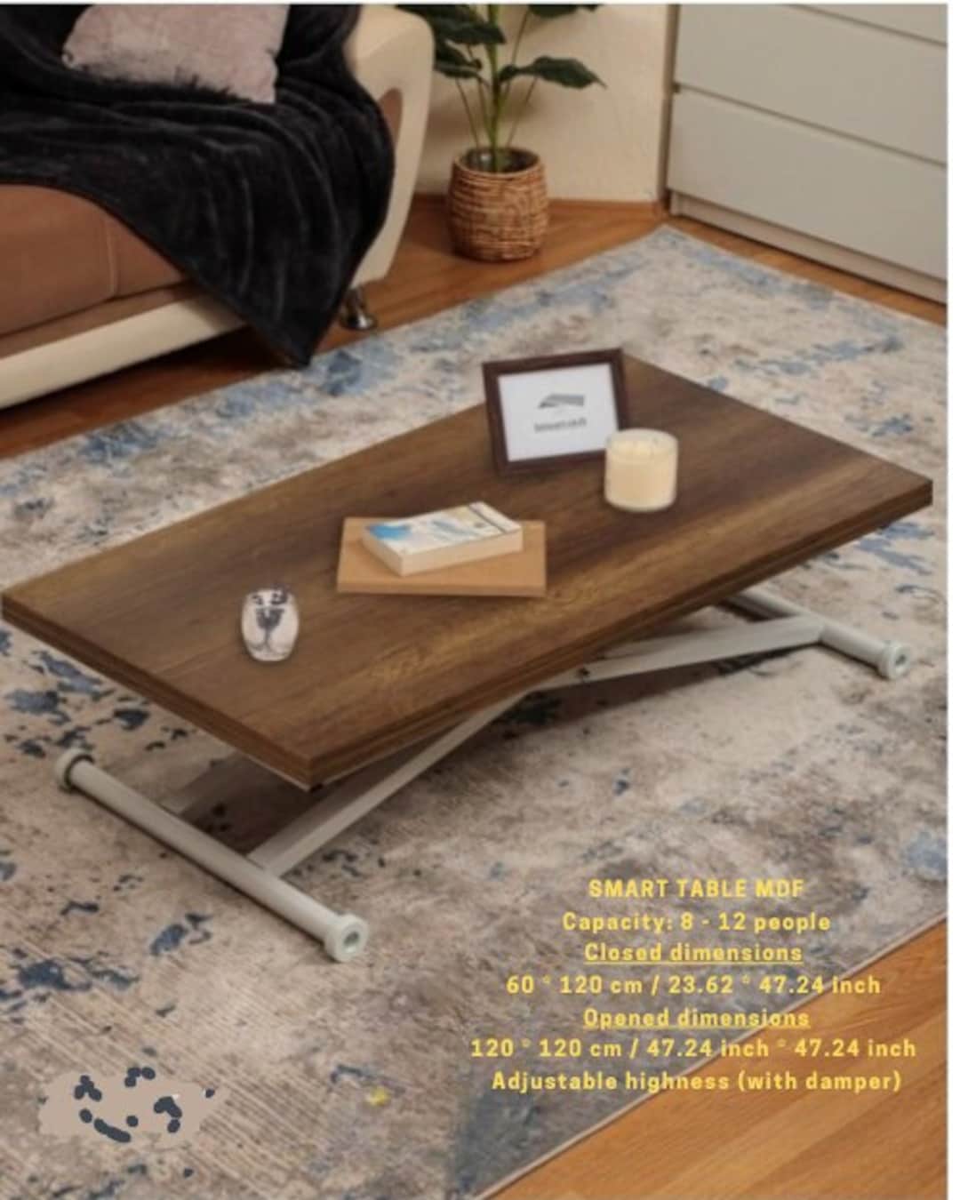 Smart Table Dinig Coffee Table Adjustable Highness MDF Baroque Dark ...