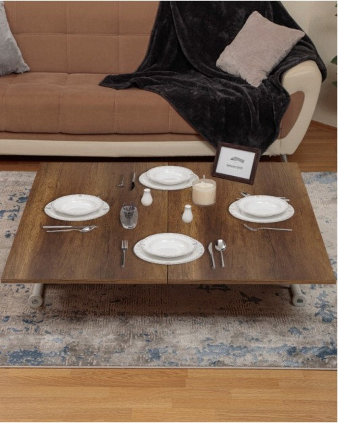 Smart Table Dinig Coffee Table Adjustable Highness MDF Baroque Dark ...