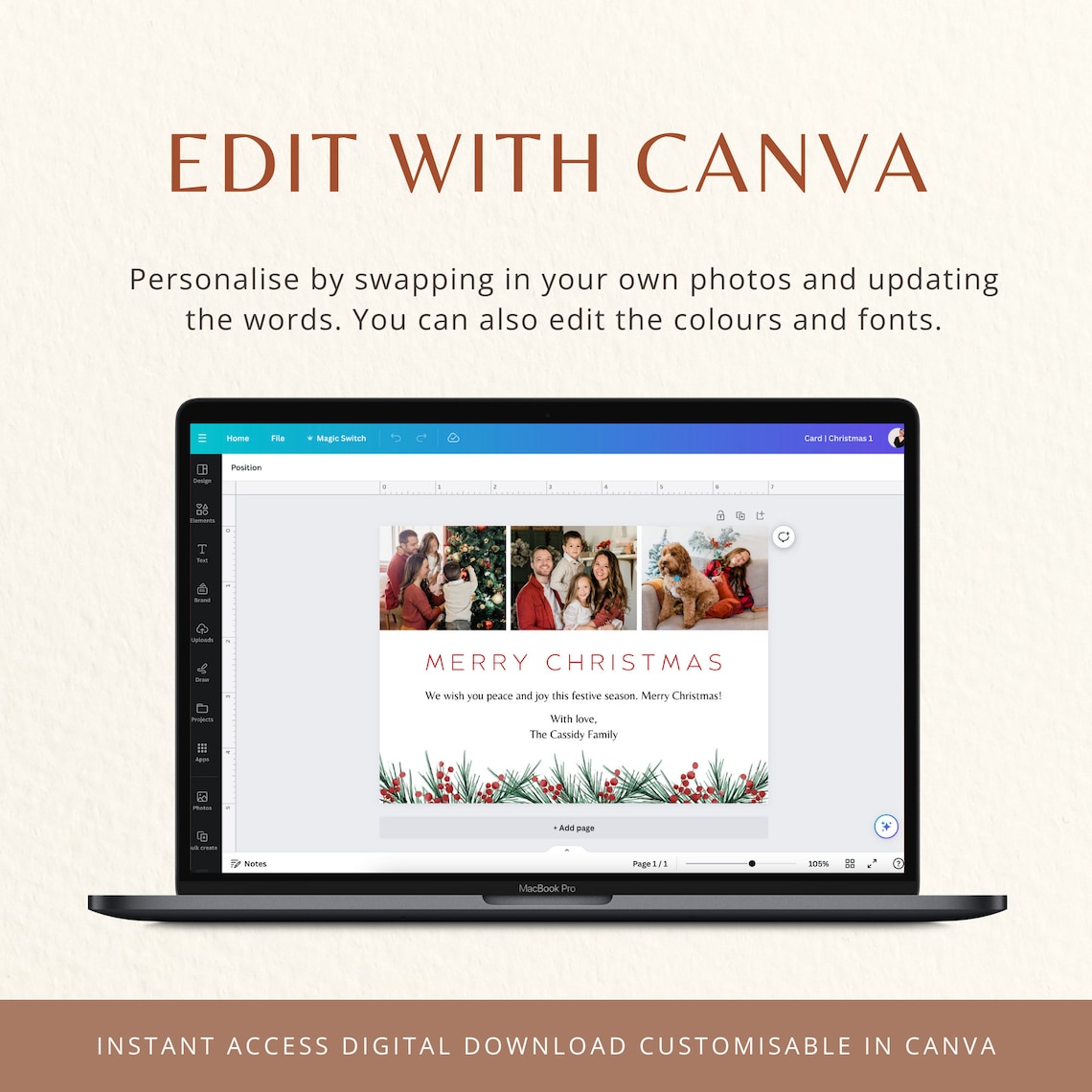 Printable Christmas Card, Editable Christmas Card, Canva Christmas Card ...