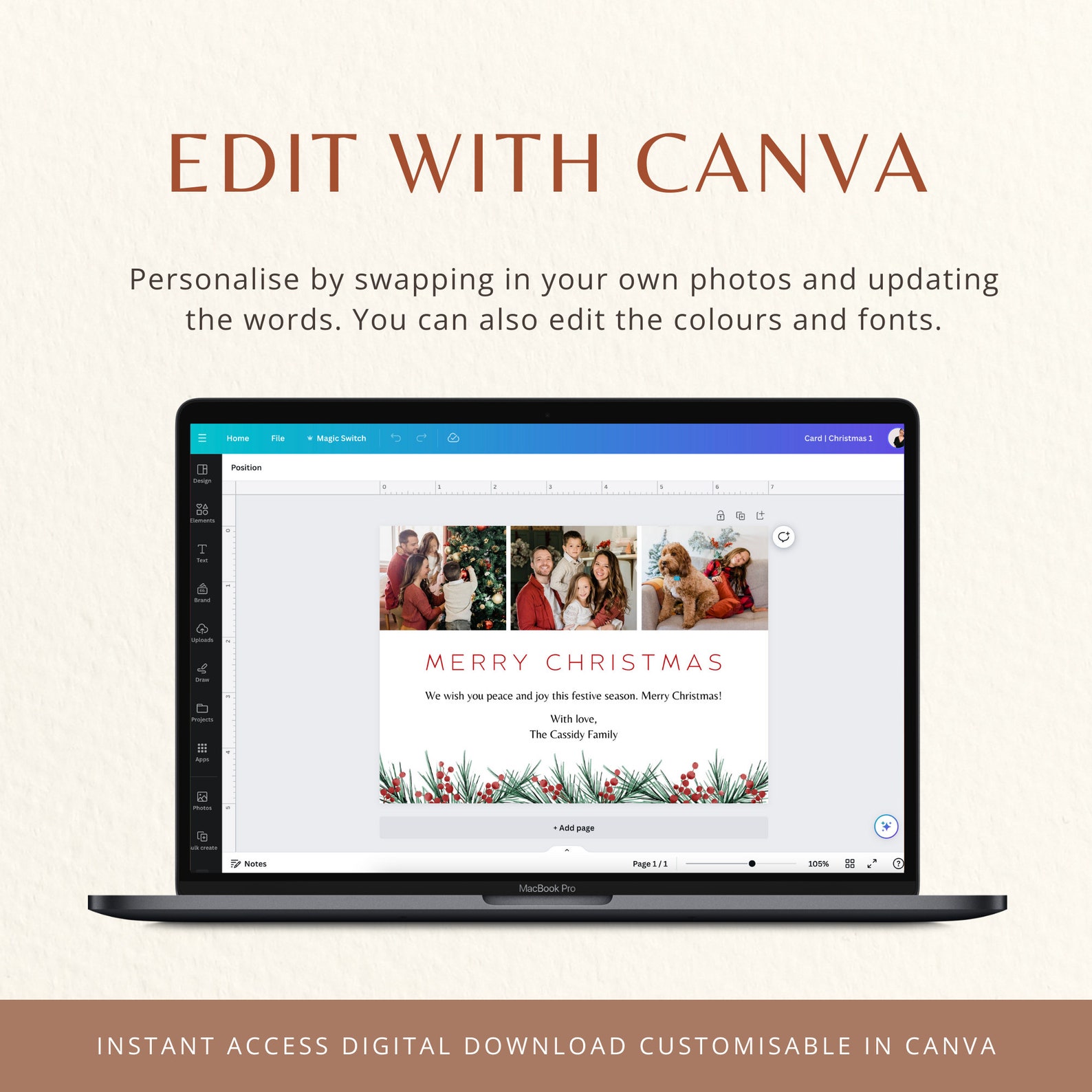 Printable Christmas Card, Editable Christmas Card, Canva Christmas Card ...