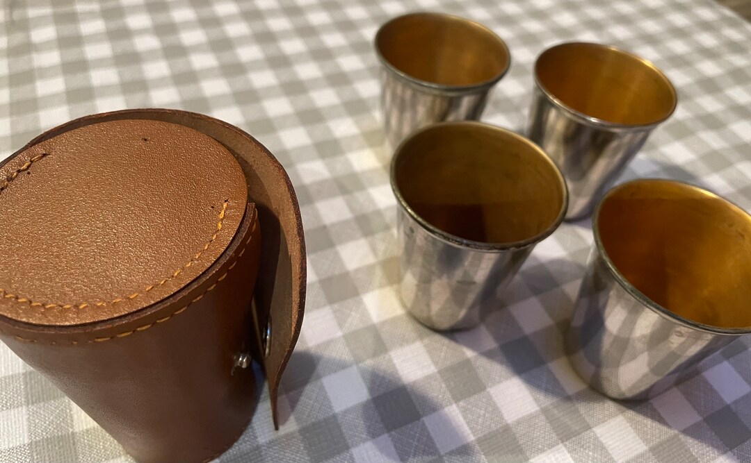 Vintage Stacking Cups in Leather Case - Picnic Set (4) Camping Cups - Etsy