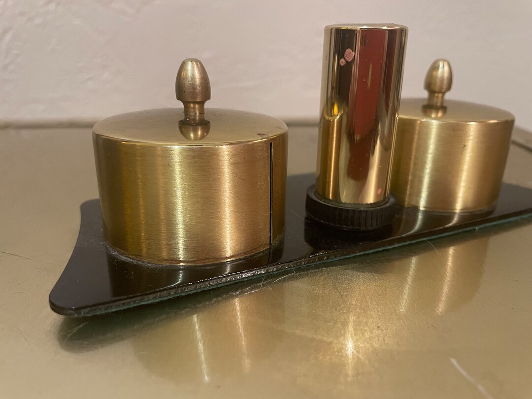 Brass Stamp Dispenser & Moistener Desk Set - Mid Century Vintage - Etsy