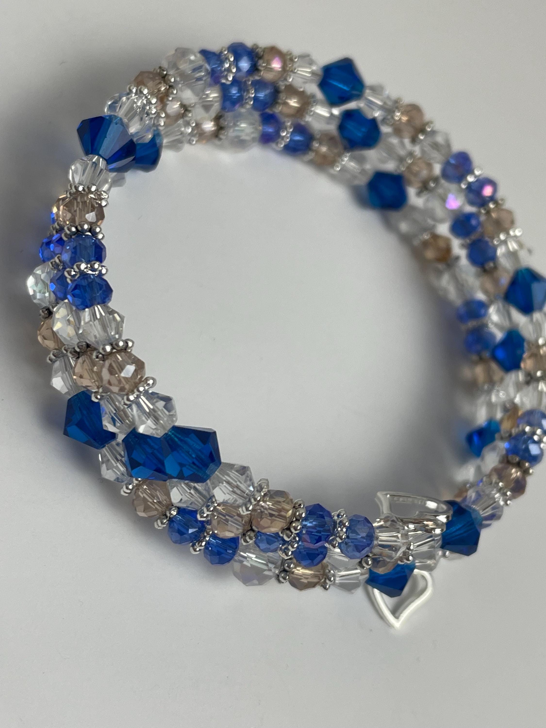 Royal Blue Allure Bracelet, Crystal Memory Wire Bracelet, Beaded ...