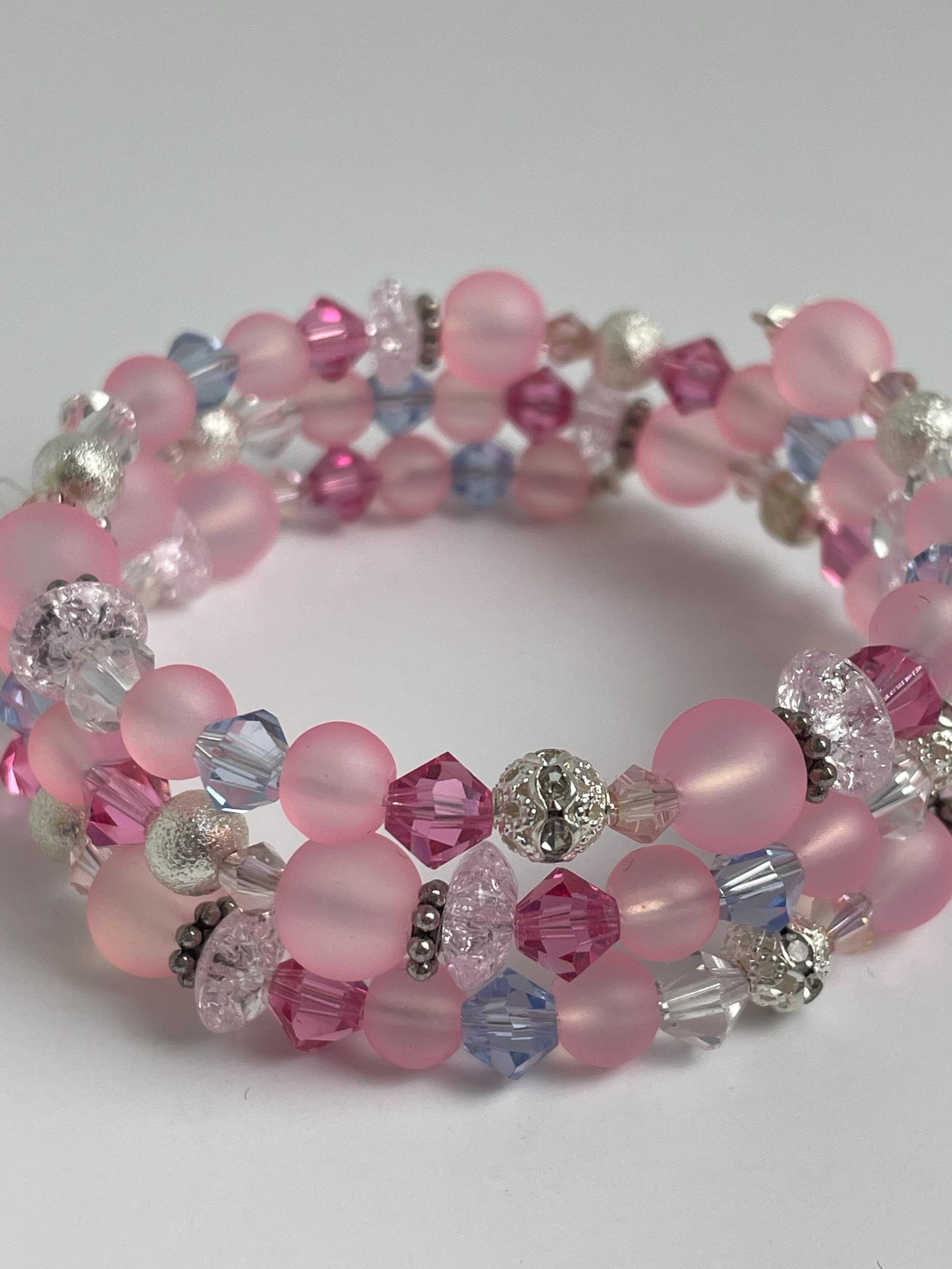 Pink Opulence Bracelet, Crystal, Memory Wire, Beaded, Wrap Bracelet - Etsy