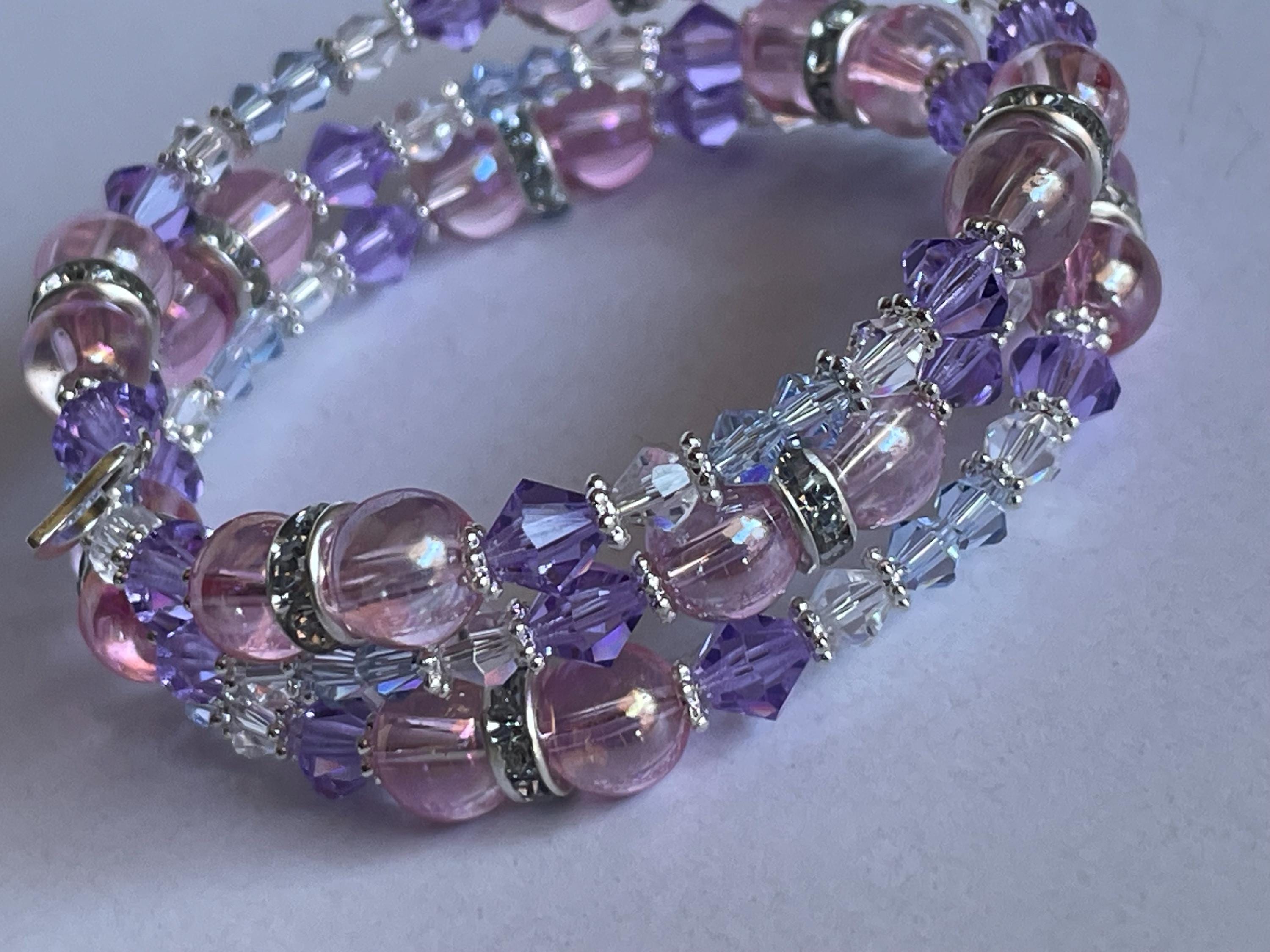 Glimmering Grace Crystal Memory Wire Bracelet, Wrap Bracelet, Beaded Bracelet - Etsy