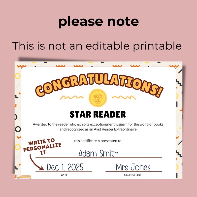 Kids Reading Certificate Kids Achievement Award Star Reader - Etsy