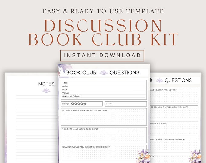 Book Club Discussion Questions Book Club Cards Bibliophile - Etsy