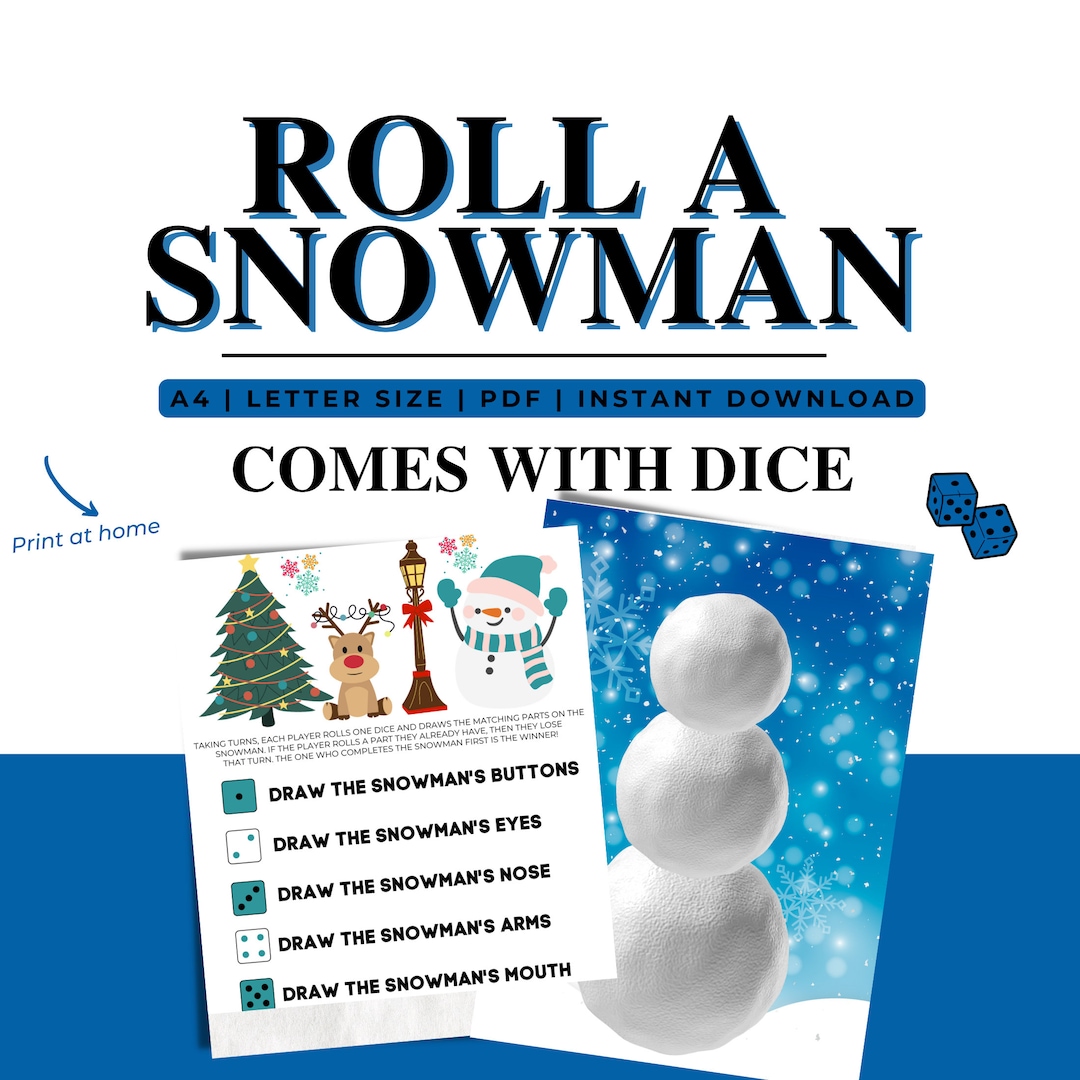 Roll A Snowman Printable Game for Kids With Dice Christmas - Etsy