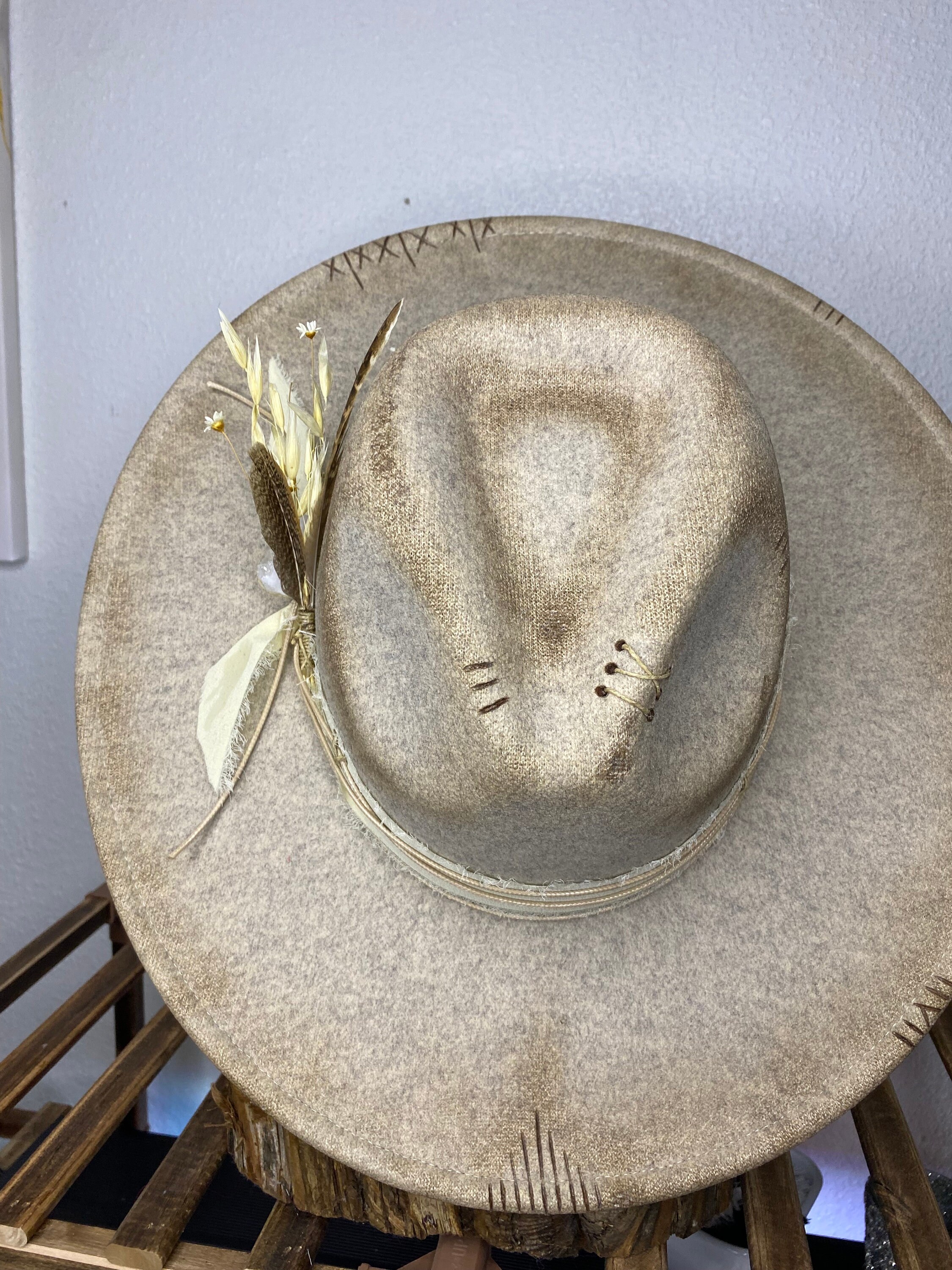 Grounded to Nature Hand Burned Fedora Hat With Crystal - Etsy