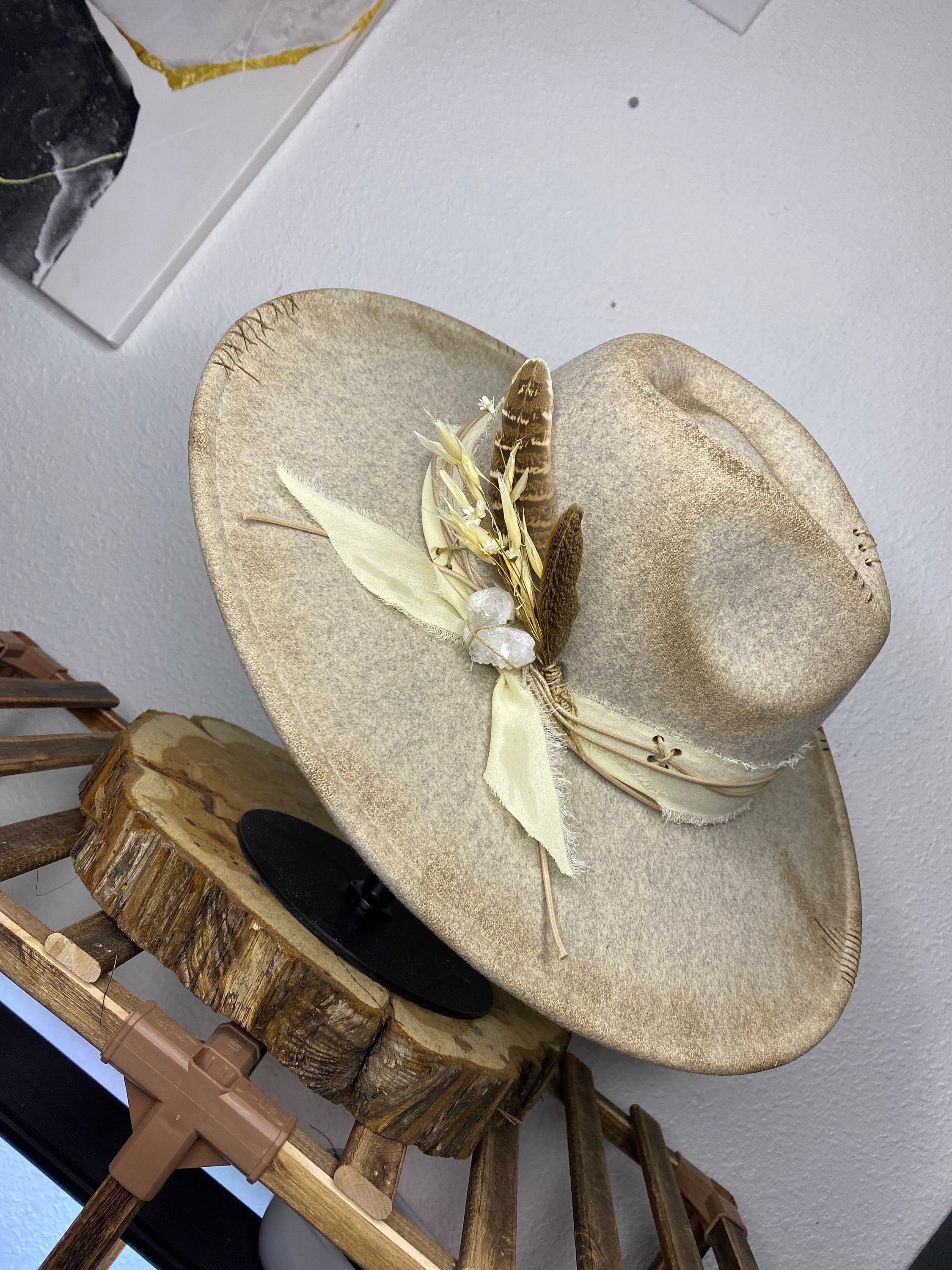 Grounded to Nature - Hand Burned Fedora Hat With Crystal - Etsy