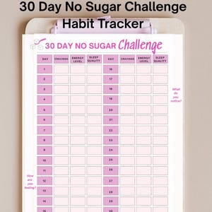 Printable, 30 Day Habit Tracker, No Sugar Challenge, No Candy Challenge ...