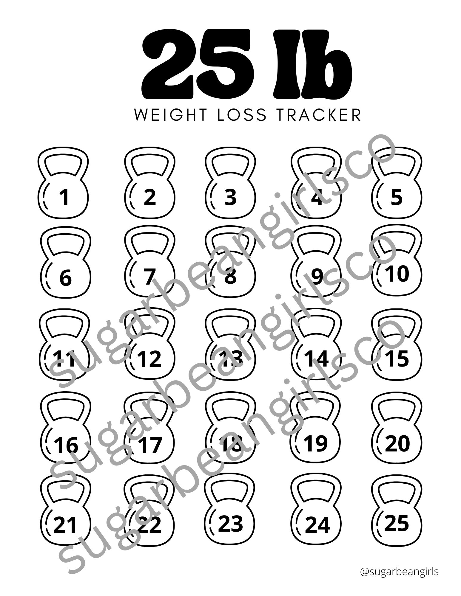 Printable 25 Pound Weight Loss Tracker I Printable Weight Loss Tracker ...