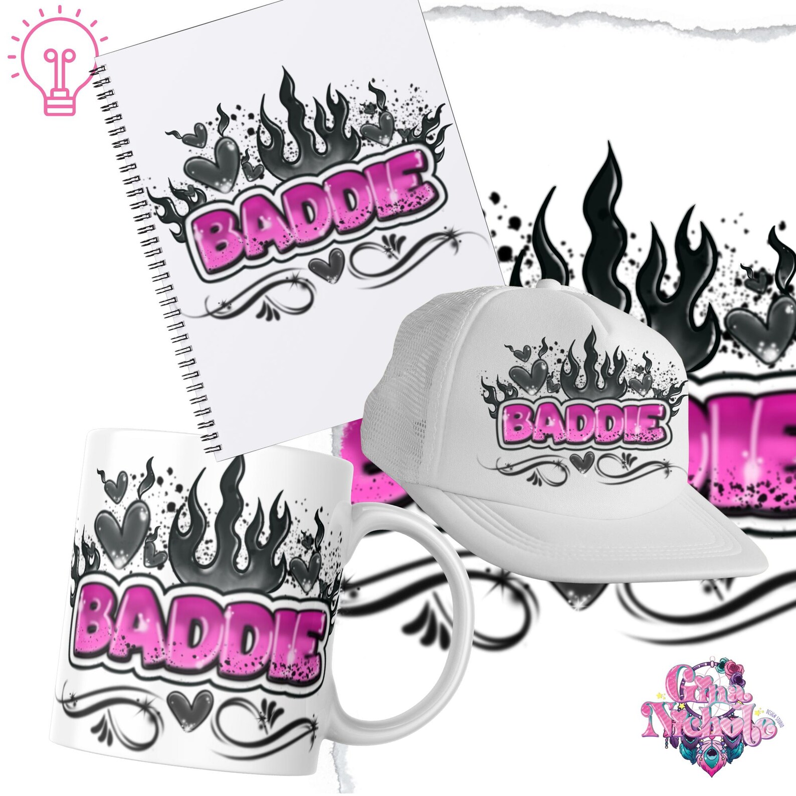 Baddie Airbrush PNG: Black Flame Graffiti Clipart (digital Download ...