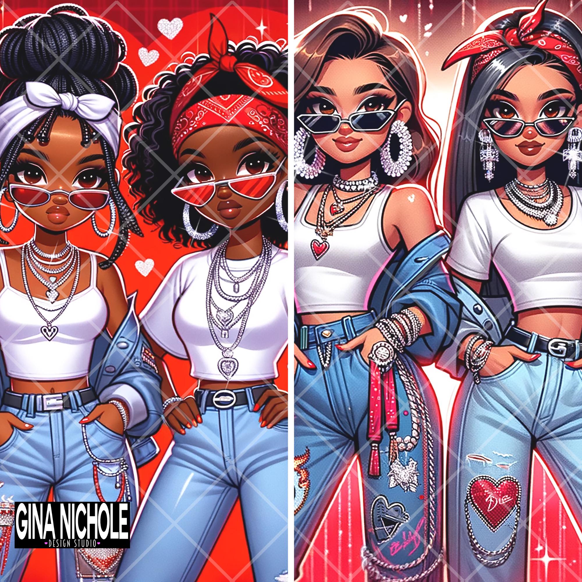 Girl Gang Multicultural, African American Best Friends Clipart Bundle ...