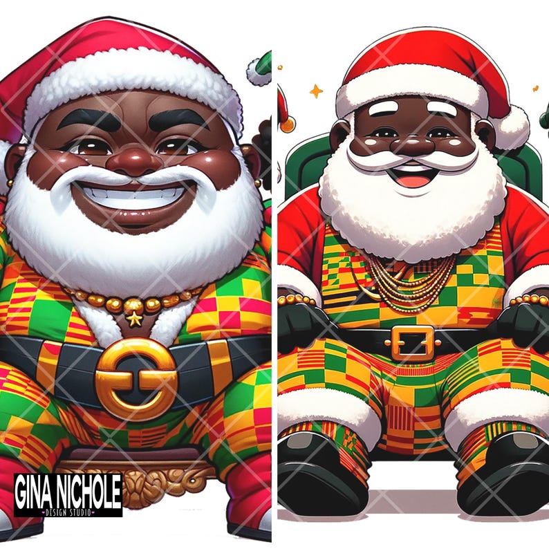 Kente Cloth African American Santa Clipart Bundle (digital Download) - Etsy