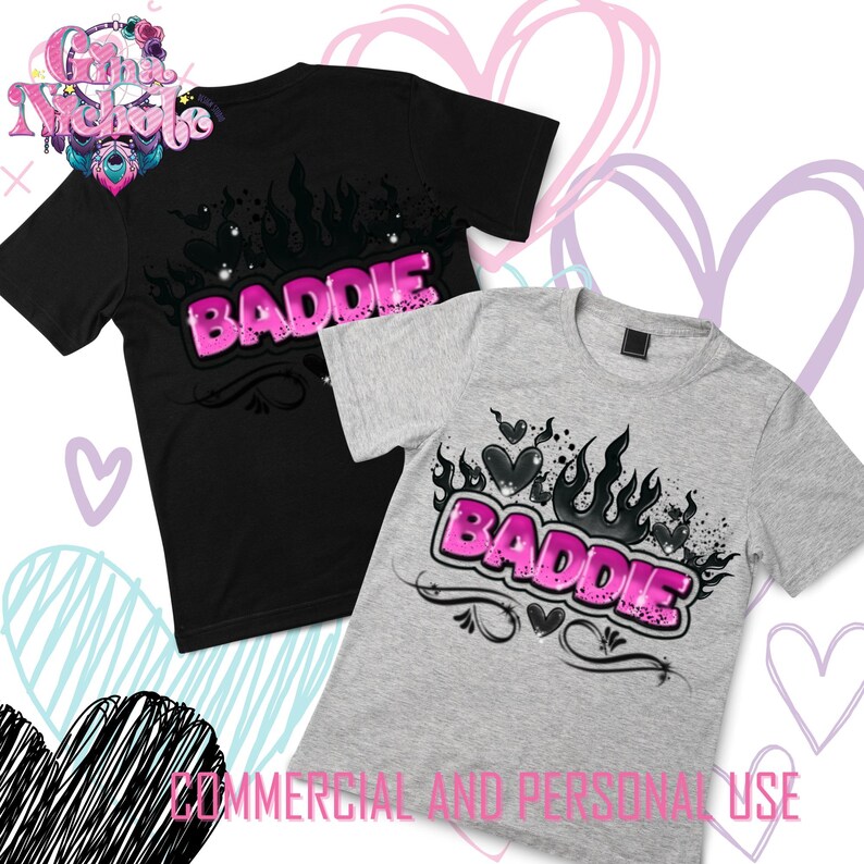 Baddie Airbrush PNG: Black Flame Graffiti Clipart (digital Download ...