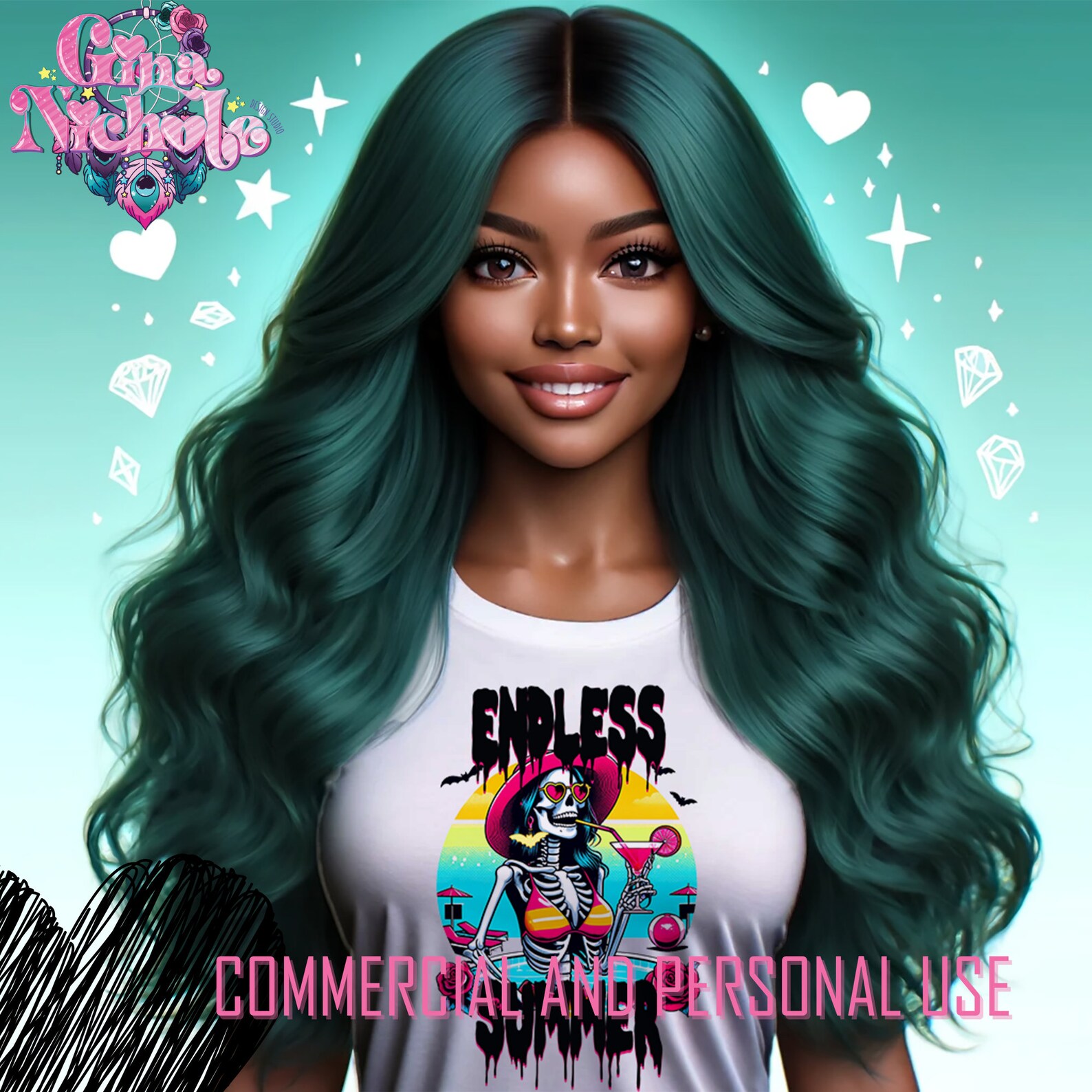 Spooky Summer Skeleton Bikini Digital Art | Retro Summer PNG File ...