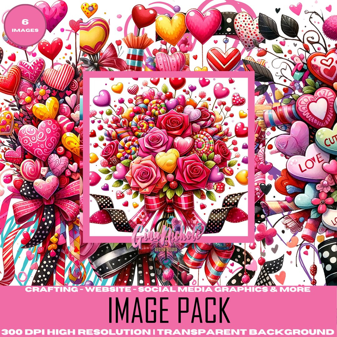 Festive Romantic Clipart | Whimsical Valentine PNG | Colorful Love Art ...