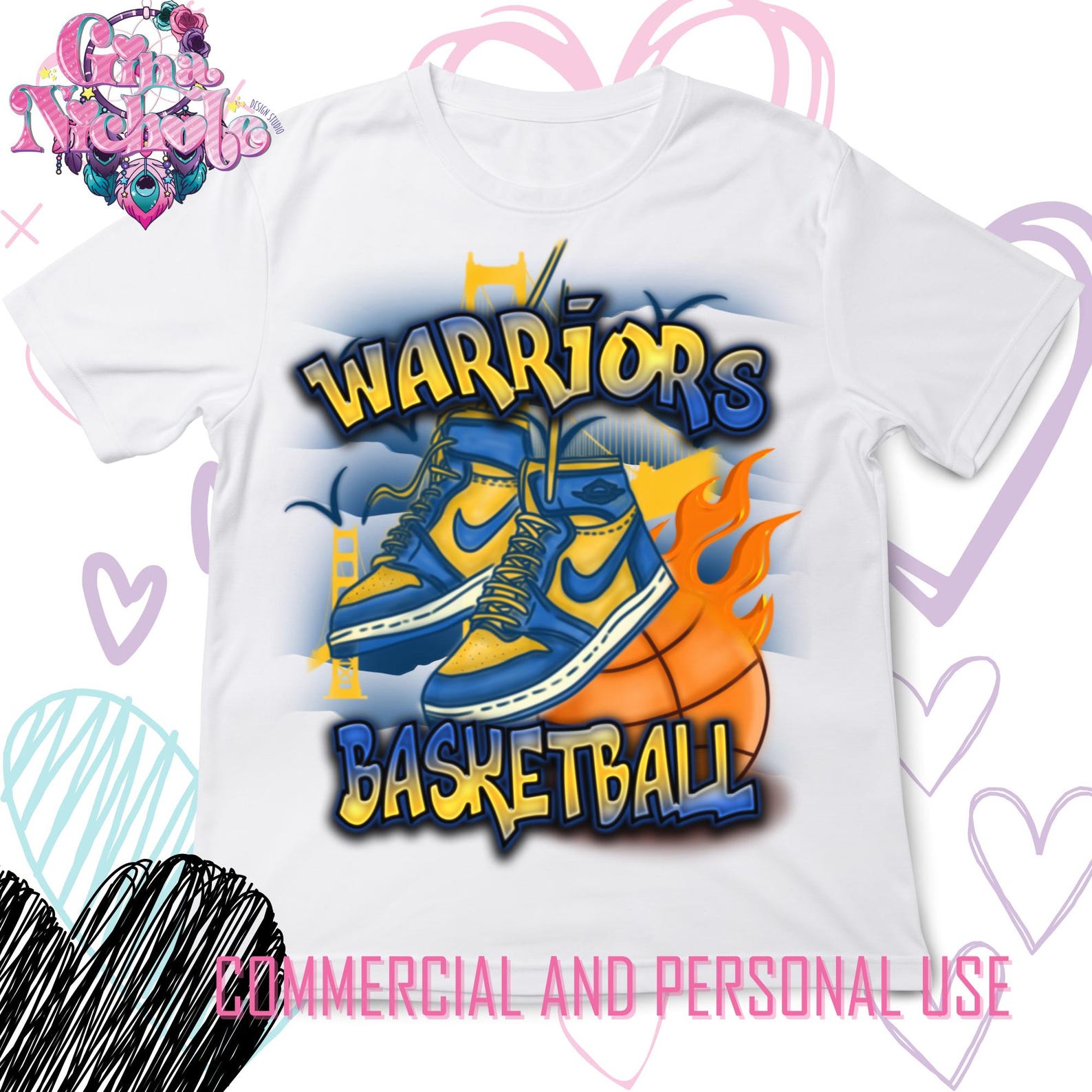 Airbrush PNG, Warriors Basketball T-shirt Design Airbrushing, Sports ...