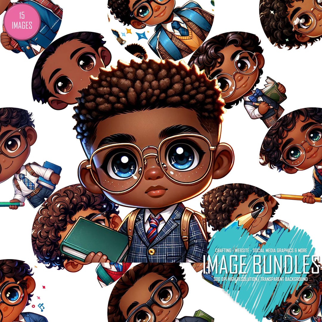 Pacote de clipart de volta às aulas do Black School Preppy Boy Chibi 15 ...