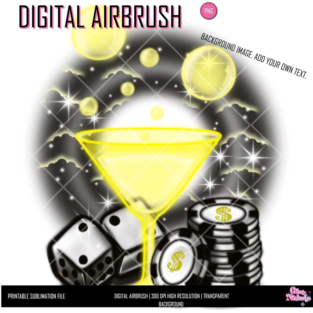 Vegas Casino Martini Airbrush PNG: Dice & Chips Clipart (digital ...