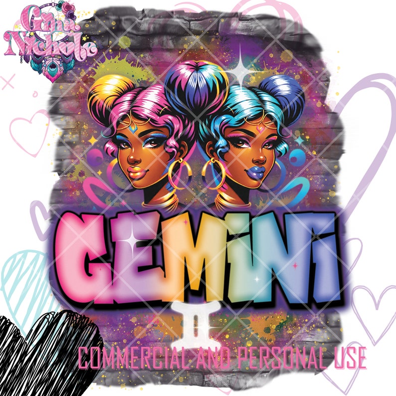 Black Girl Gemini Zodiac Airbrush Art (PNG) - Etsy