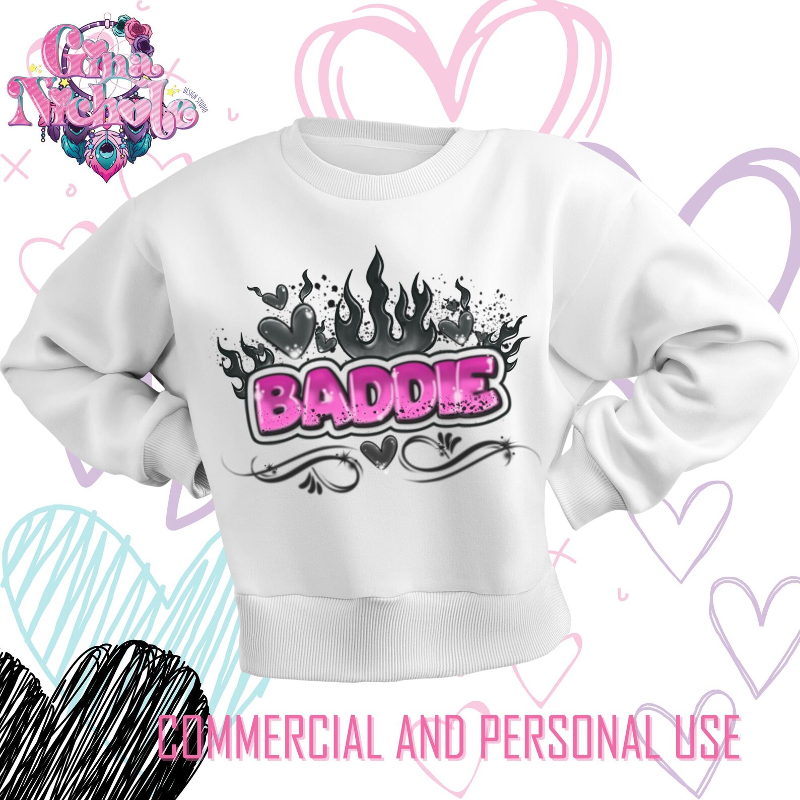 Baddie Airbrush PNG: Black Flame Graffiti Clipart (digital Download ...