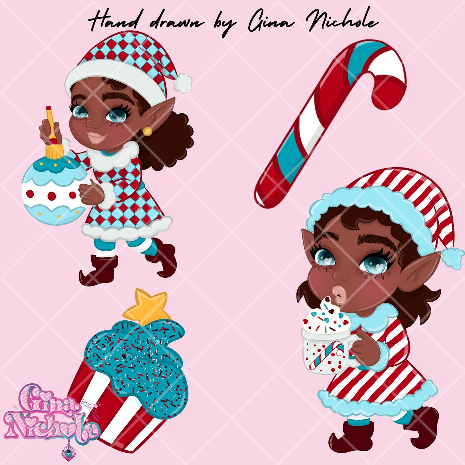 Candy Cane Lane Clipart, Christmas PNG, Pink Holiday Town, Cute Xmas ...