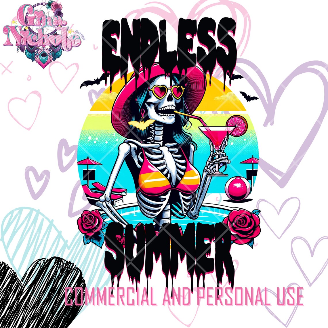 Spooky Summer Skeleton Bikini Digital Art Retro Summer PNG File Overlay ...