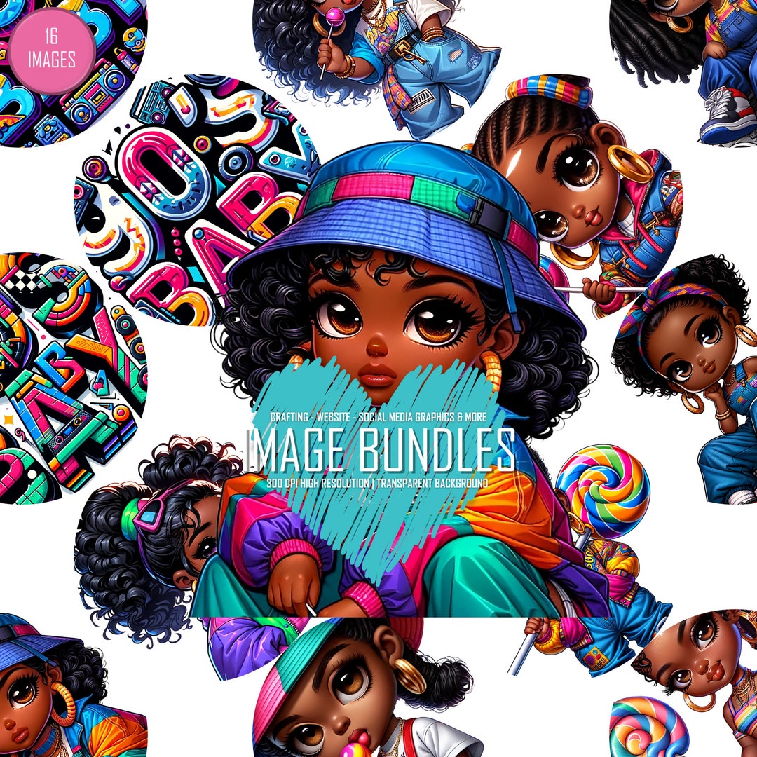 Retro 90s Girls - Vibrant Kawaii African American Fashion Icons, Urban ...