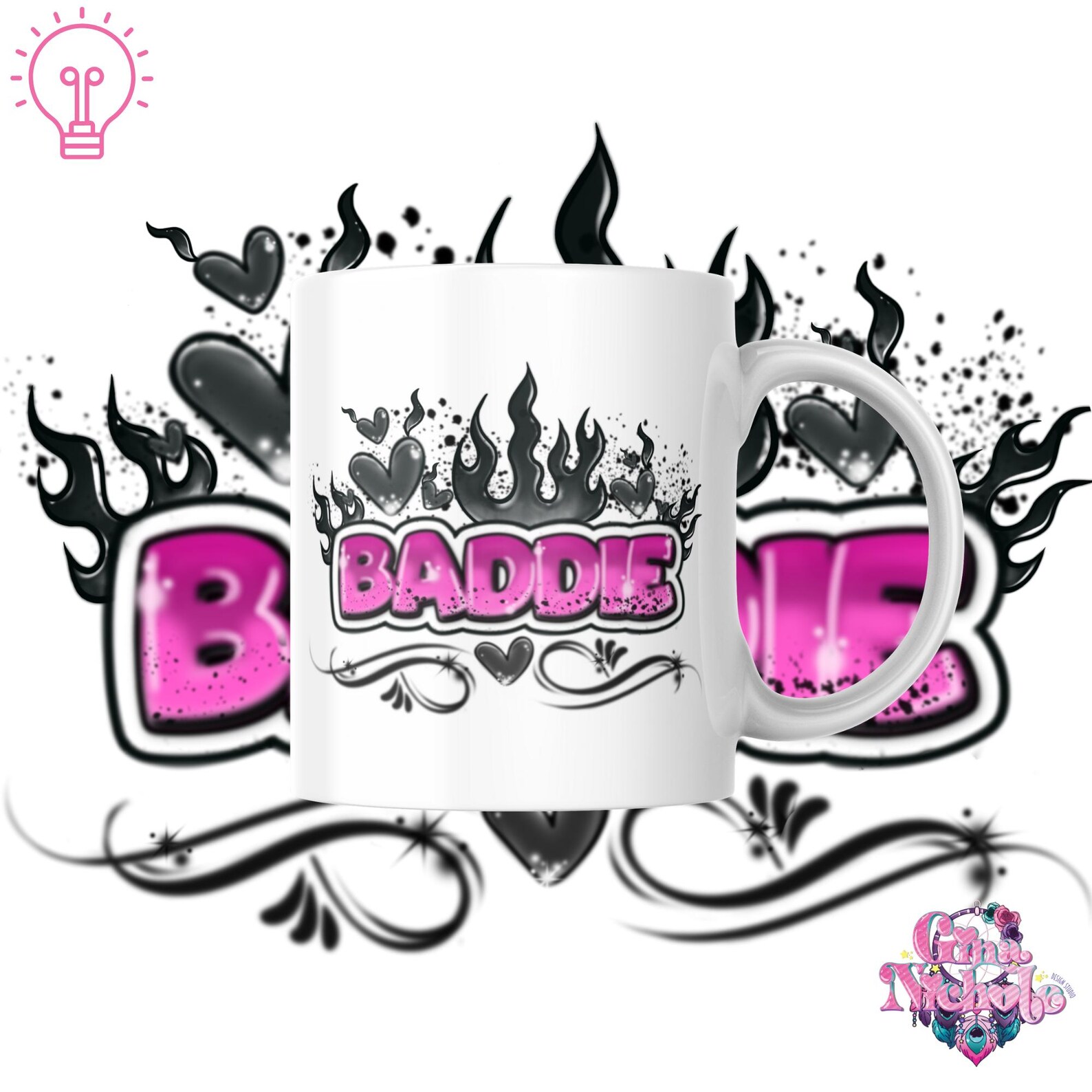 Baddie Airbrush PNG: Black Flame Graffiti Clipart (digital Download ...