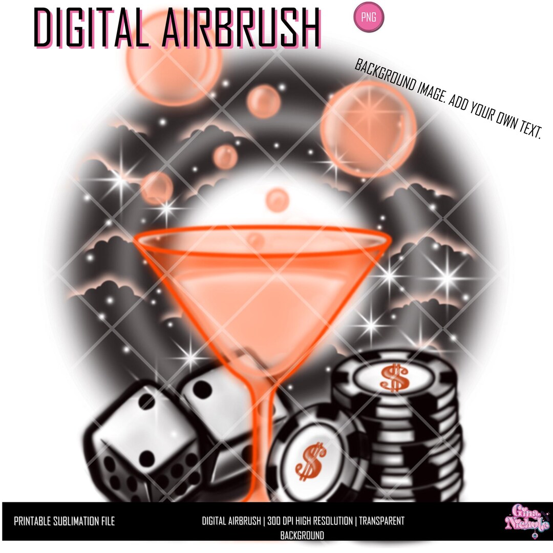 Vegas Casino Night Airbrush PNG: Martini, Dice & Chips (digital ...
