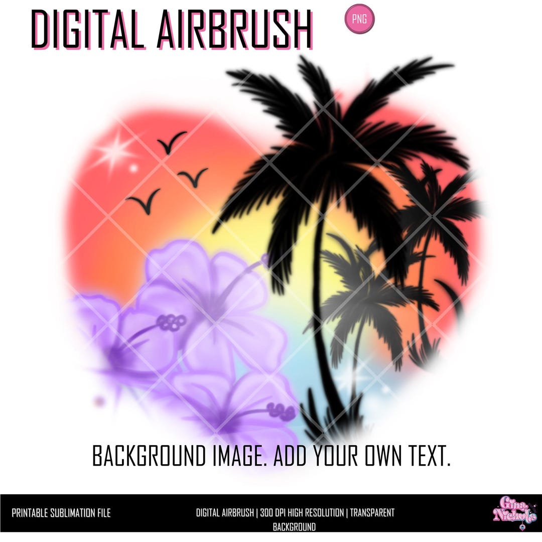 Tropical Sunset Airbrush PNG: Palm & Hibiscus Sublimation Design - Etsy