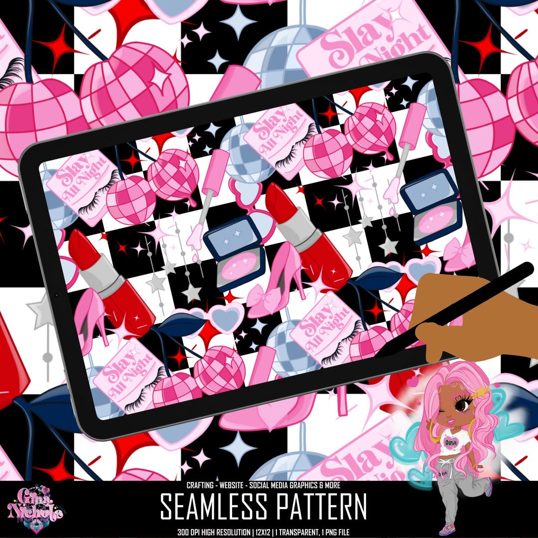 Disco Cherry Checker Seamless Pattern: Kawaii Glam PNG Digital Paper - Etsy