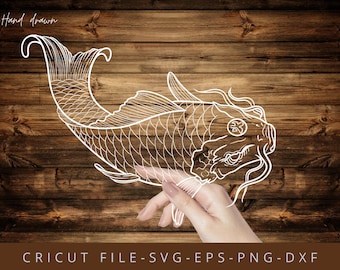 Hand Drawn Koi Fish SVG, Japanese Tattoo Stencil, Clipart (digital ...