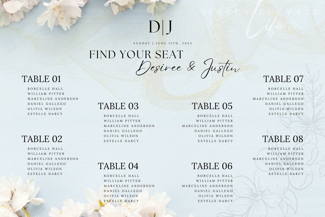 Wedding Seating Chart Template, Editable, Printable Wedding Seating ...