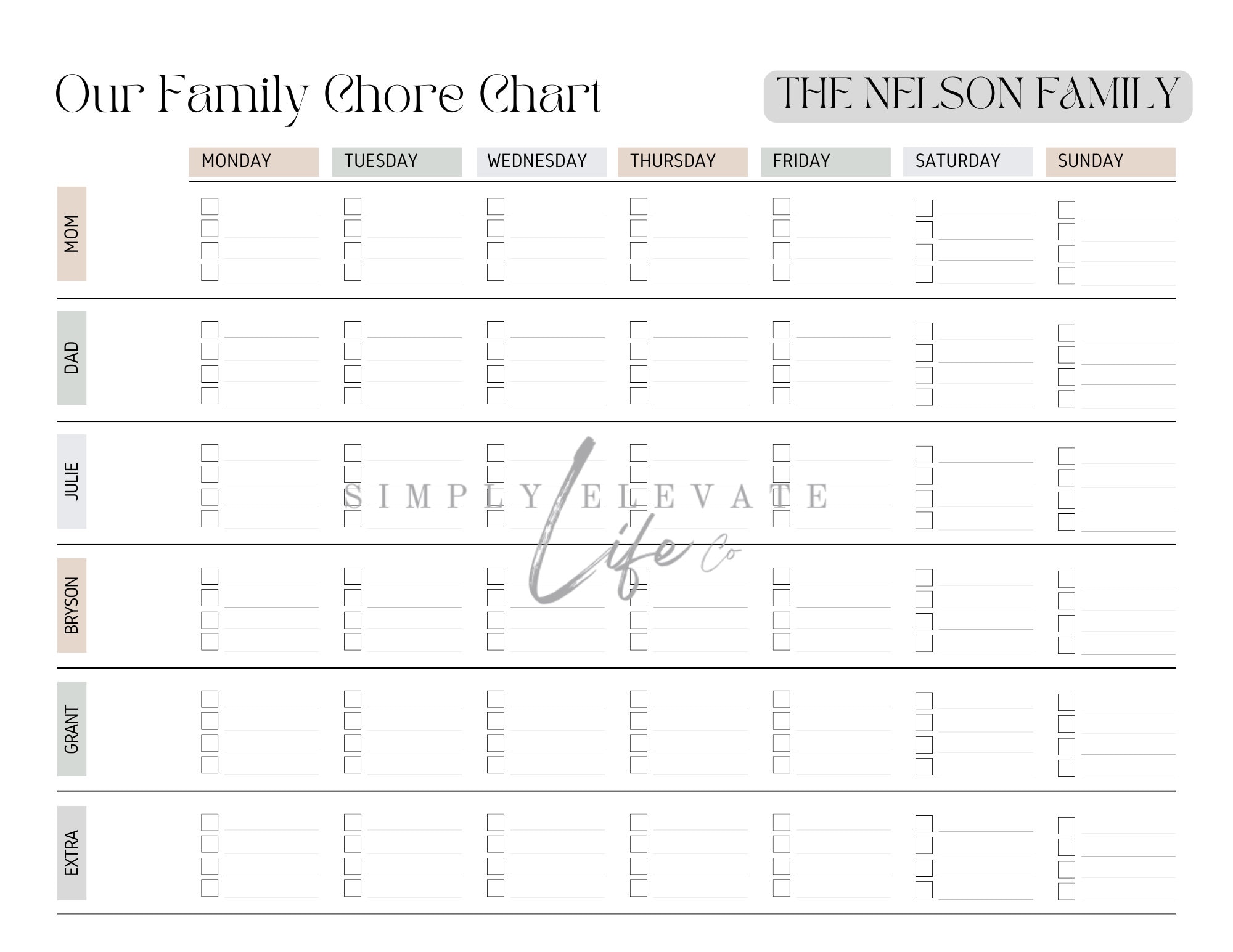 Family Chore Chart, Digital, Easy to Use, Both Printable and Google ...