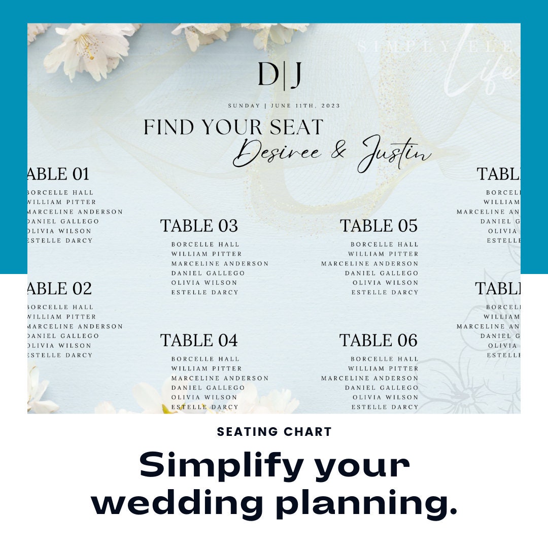 Wedding Seating Chart Template, Editable, Printable Wedding Seating ...