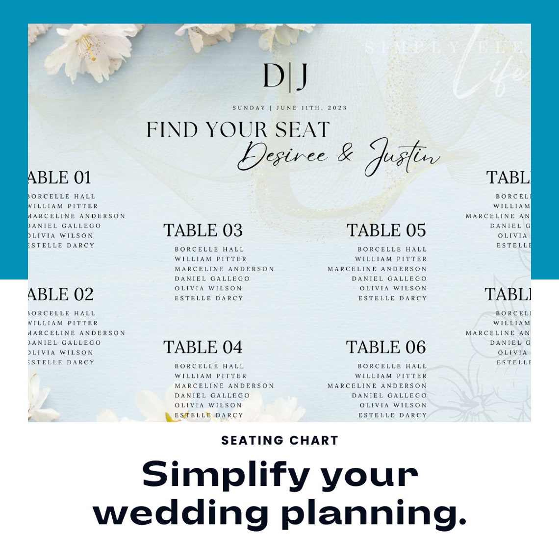 Wedding Seating Chart Template, Editable, Printable Wedding Seating ...